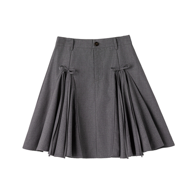 KXLFCHN空穴来风 春夏A字抽褶半裙休闲复古纯色百搭褶皱短裙子女
