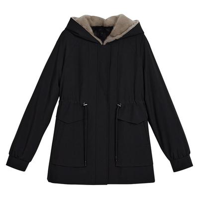 YINER音儿专选女装冬季时尚一手长保暖水貂毛帽里连帽派克服皮草