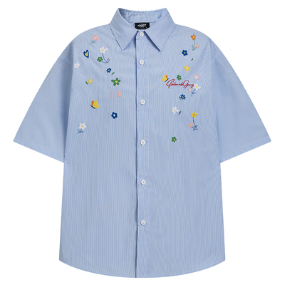 404MOB立体花卉刺绣衬衫多巴胺