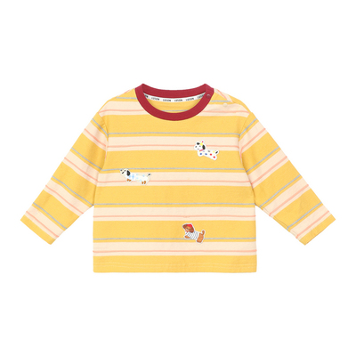 小O爸男婴童 宝宝长袖t恤2026新款春秋撞色小狗刺绣婴儿条纹上衣