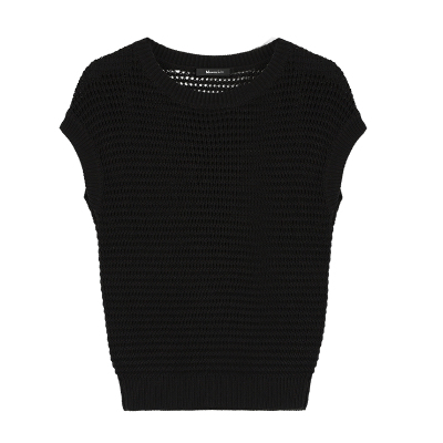 华夫格镂空针织包袖上衣女显瘦