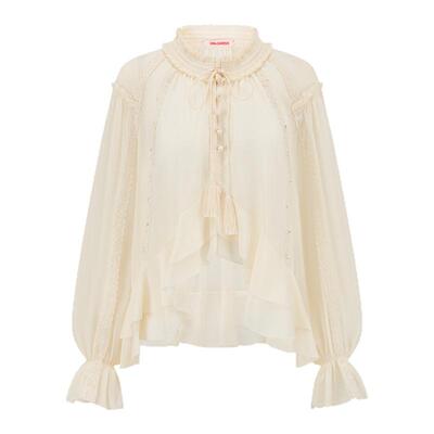 【罗予彤同款】ORA GENESIS 2025秋季新款丝质荷叶衬衣女休闲上衣