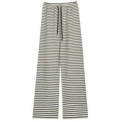 145cm白色高腰加绒条纹糯米裤女