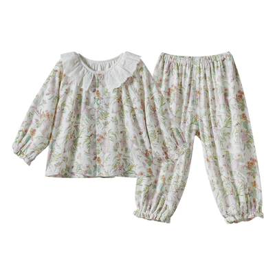 嫚熙弹力丝麻棉儿童家居服套装