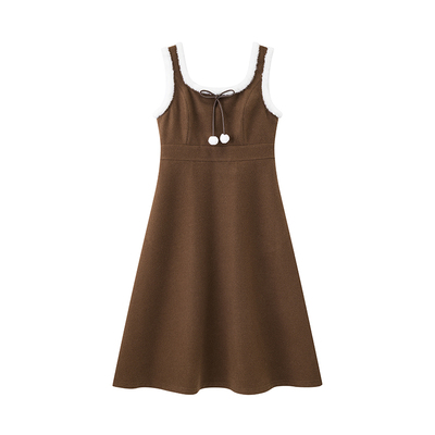 OVenho/超级文 仙台初见撞色毛球羊毛呢背带裙/高领花边蕾丝小衫