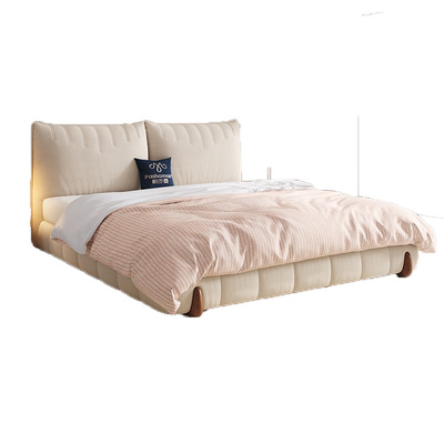 帕沙曼猫抓布奶油风双人床