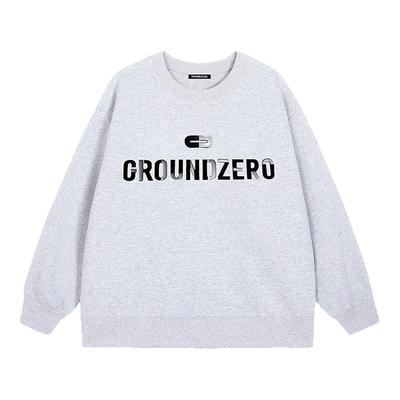i.t GROUNDZERO2025秋季Logo浅灰色圆领长袖立体印花情侣卫衣上衣