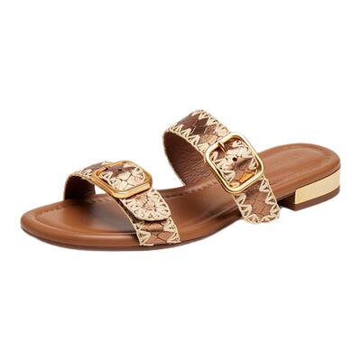 思加图鎏金假日一字拖外穿凉拖鞋