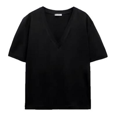 柜货！休闲大V领纯棉短袖T恤