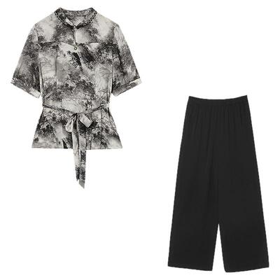 水墨风衬衫+长裤两件套装