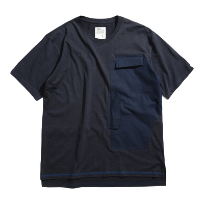 TMCAZ PatchworkToolBagTee藏蓝做旧感工具袋拼接山系工装短袖T恤