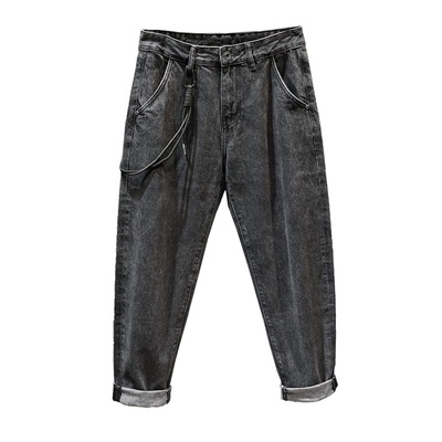 哈伦裤男宽松灰色休闲青年牛仔裤