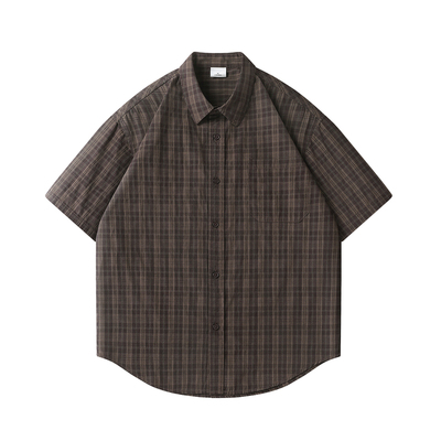 追素TS格纹短袖衬衫薄款休闲衬衣