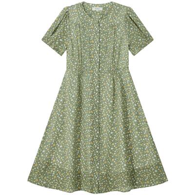 滨波春夏女士圆领碎花度假连衣裙