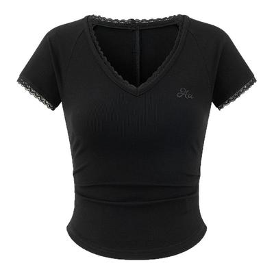 ACMEAURA掐腰收褶蕾丝花边T恤