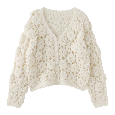 MMC  重工手工钩花镂空花朵针织开衫单排扣上衣外套毛衣2025新款