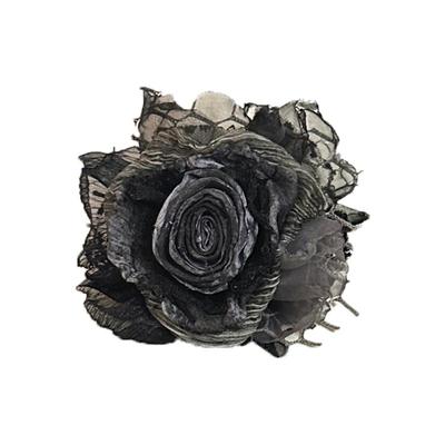 TeNg原创手作水墨色布艺玫瑰花颈带choker/胸针/发卡 蕾丝颈带