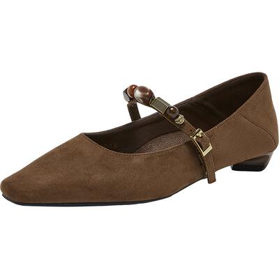 百思图春季法式方头粗跟玛丽珍鞋