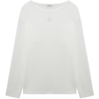 MESUX米岫新品长袖T恤含美丽诺绵羊毛刺绣logo纯色上衣MNSUD508