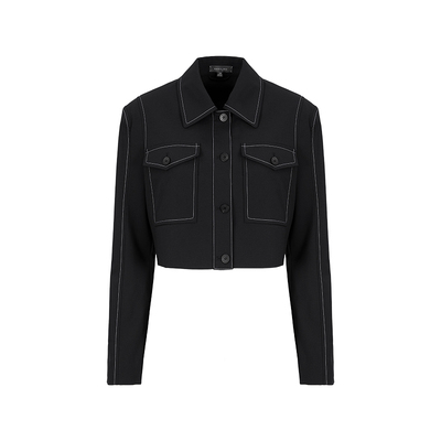 MARYLING黑色宽肩廓形短外套