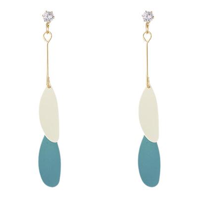 蓝色羽毛民族风耳夹女长款