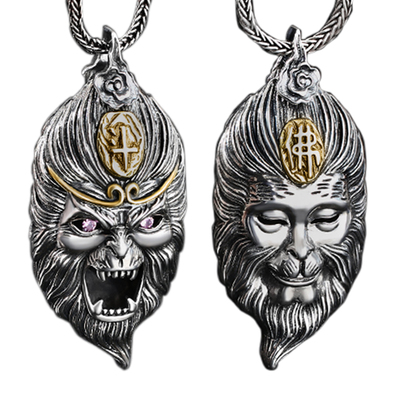 纯银齐天大圣佛魔吊坠男士