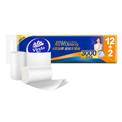 维达宽幅超韧卷纸4层加厚卫生纸3000g家庭实心装14卷加厚无芯卷纸