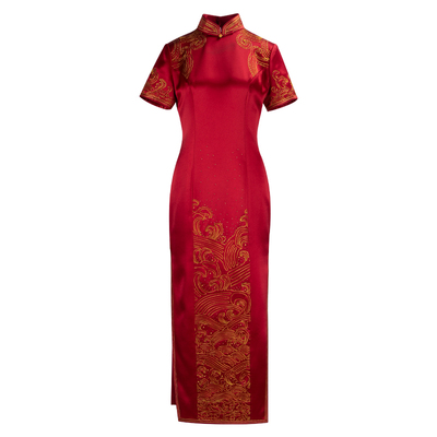 盖世红颜醋酸高端优雅风锦绣旗袍