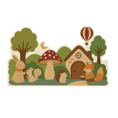 童话风毛毡护墙板儿童房间墙面装饰免打孔不伤墙林间小屋软装墙贴