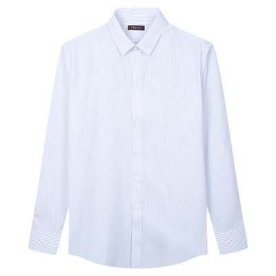 才子男装条纹蓝色长袖衬衫男士2025春秋新款修身商务休闲打底衬衣