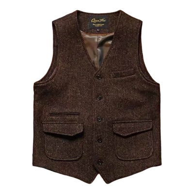 复古彩点V领猎装马甲工装背心