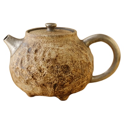 闻说WUSEI复古粉引石纹鎏银茶壶