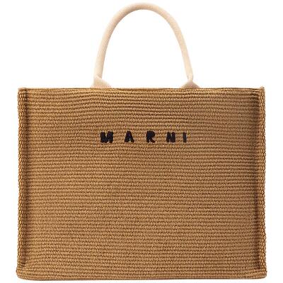 MARNI刺绣LOGO编织托特包