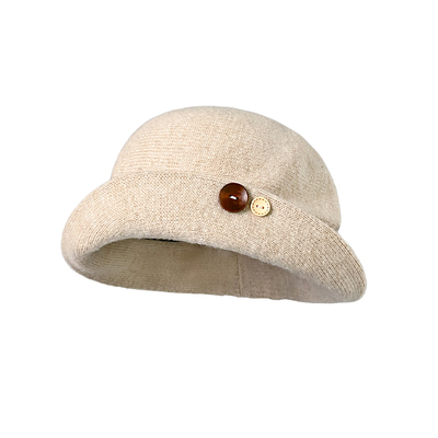 复古纽扣翻檐灰色渔夫帽