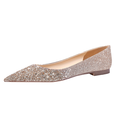 rosecastle主纱平底婚鞋亮片单鞋