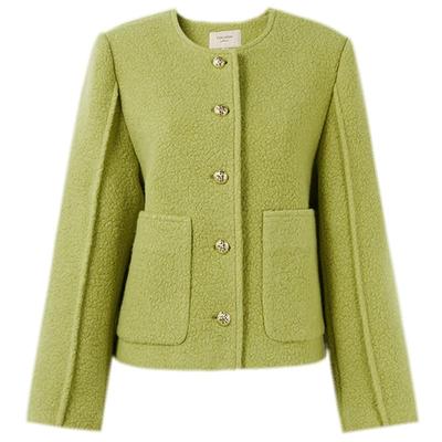 MISSCOCOON樱花粉箱型圆领小香风羊毛混纺毛呢大衣