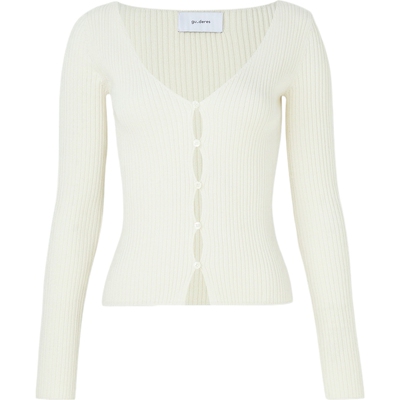 【38开门红】gu_deres 秋冬女挖剪罗纹针织开襟衫毛衣外套