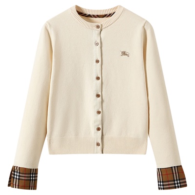 DDXZ夕子拼接格子圆领针织开衫