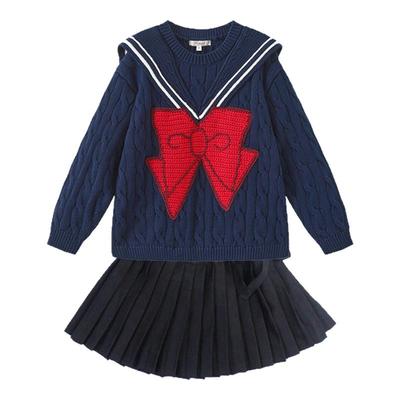 HERROYAL秋冬潮范女童装学院蝴蝶结针织衫毛衣宽松亲子外搭