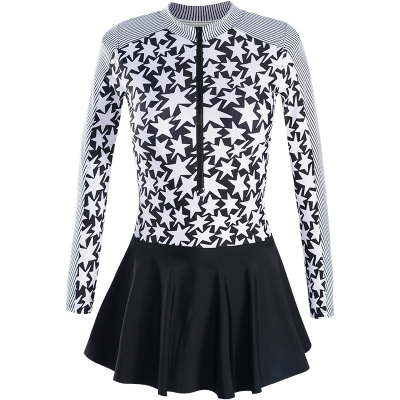 保守速干连体裙式长袖泰国海边防晒显瘦遮肚成人女泡温泉游泳衣服