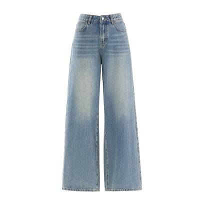 高腰宽松阔腿牛仔裤复古直筒裤