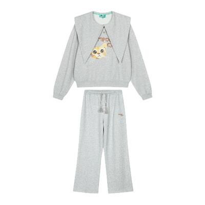 innplanet25秋冬新款甜美可爱小猫刺绣卫衣长裤套装PO31HO042A