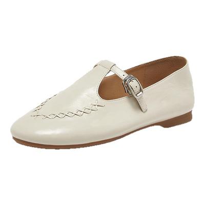 Bata羊皮书麦穗26商场新款复古玛丽珍英伦软底乐福女单鞋AUO33AA6