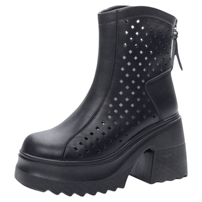 真皮镂空透气厚底增高马丁短靴女