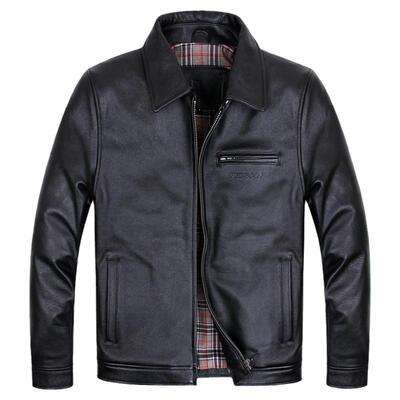 PERCOOL男士头层厚牛皮真皮皮衣