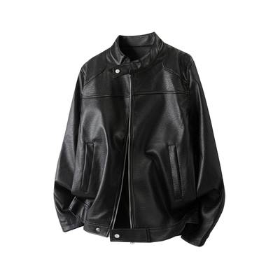 NEVERNEED哈灵顿立领皮夹克男