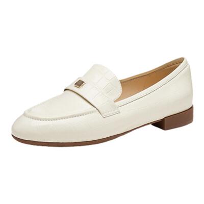 思加图复古奶油鞋一脚蹬乐福鞋女