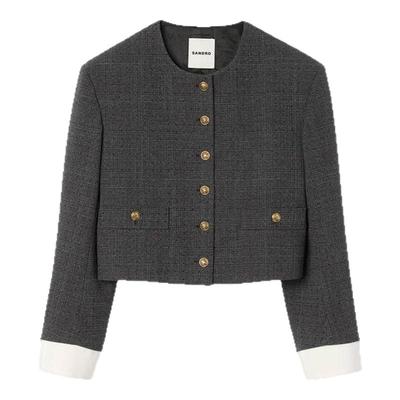 SANDRO女装法式仿钻拼接袖外套