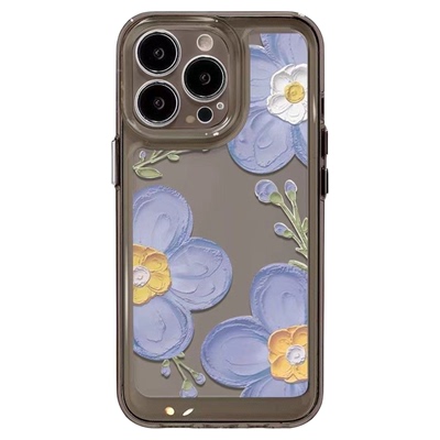 Oil Painting Blue Flower clear case适用iphone 11 12 13 14 15 16 17 pro max XR XS MAX 7 8PLUS
