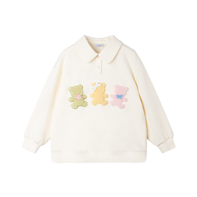 【糖豆小熊】亲肤透气棉小熊贴布绣卫衣Polo领多巴胺女童款T恤